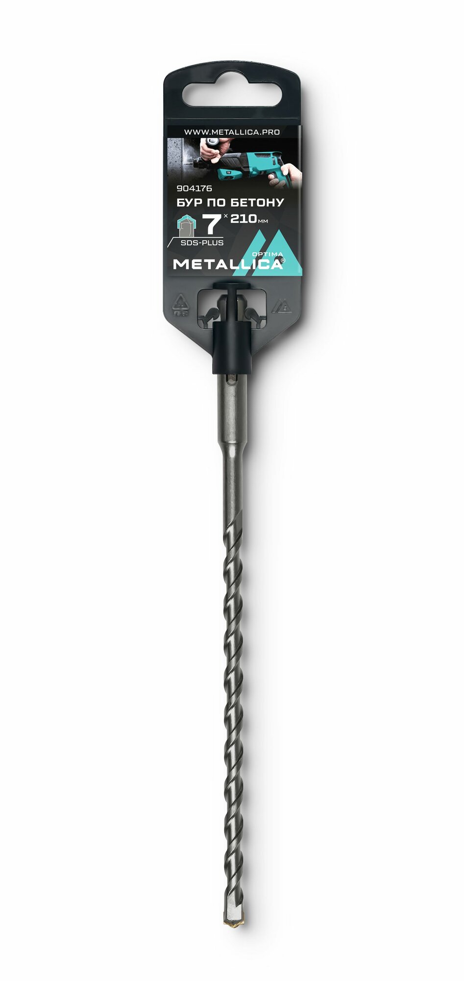 Бур по бетону SDS-plus METALLICA Optima 7х210/150 мм, напайка с центром, 2 спирали