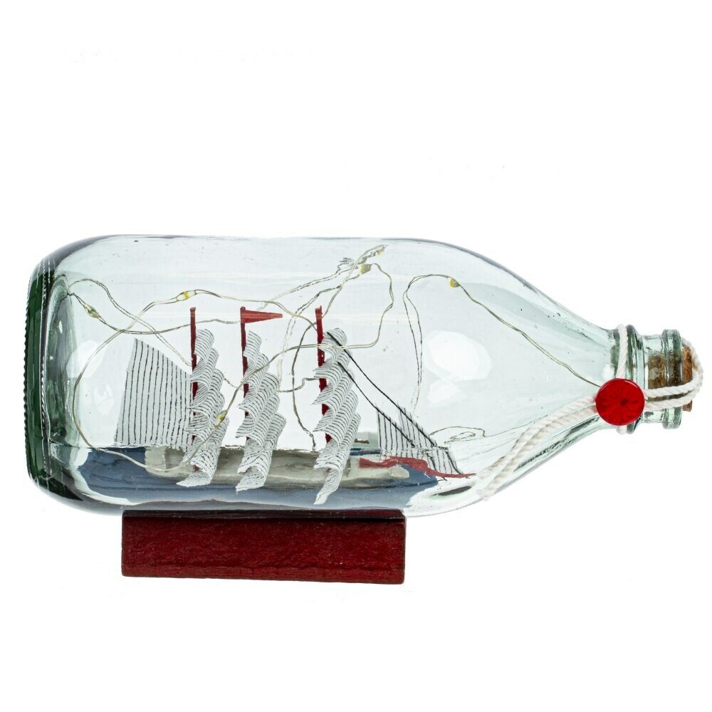 Изделие декоративное "Корабль в бутылке" (подсветка, 3x L=R44), L=18 W=7,5 H=8,5 см
