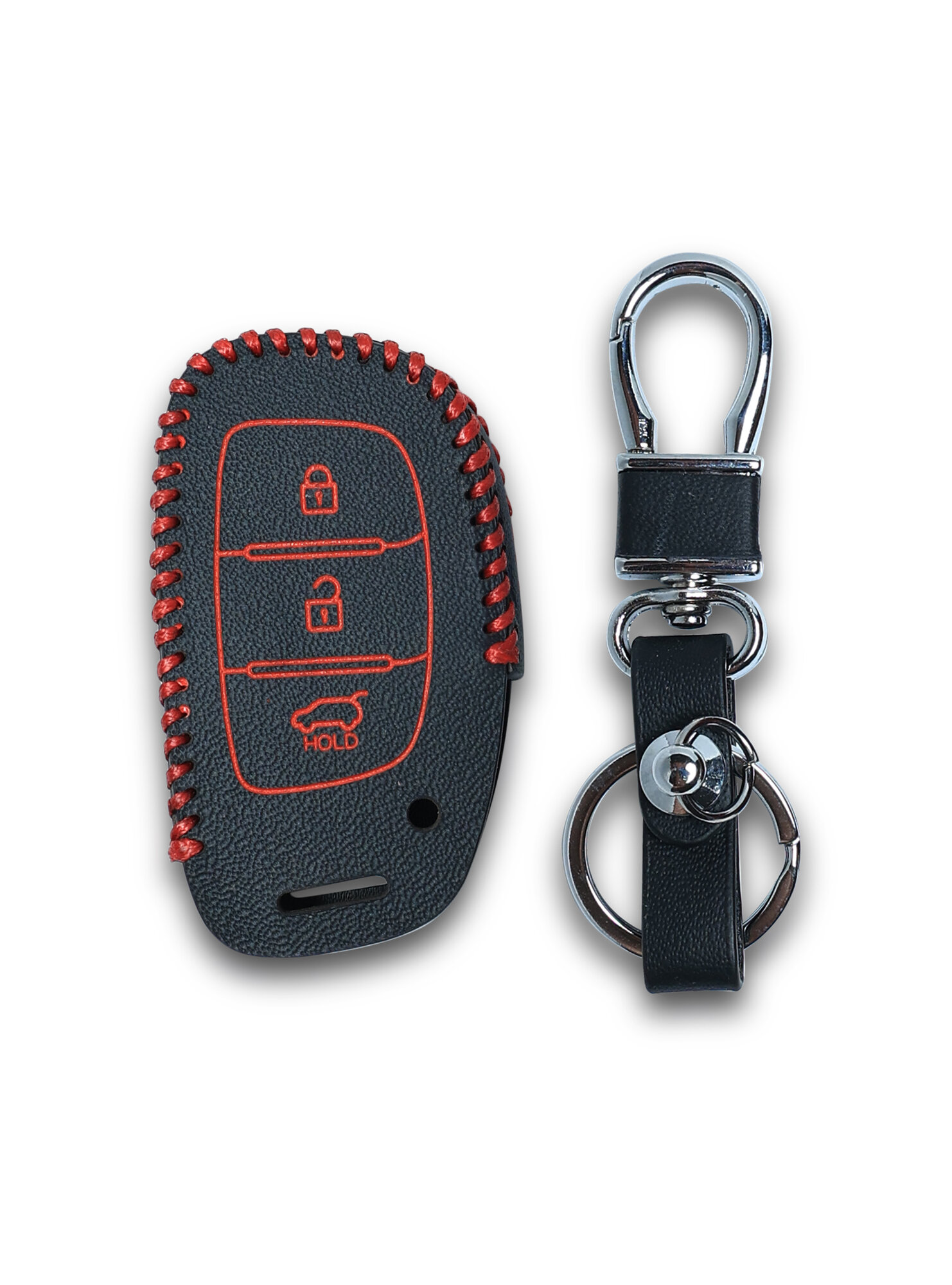 Чехол для автомобильного ключа Hyundai (Хендай) Цвет Черный нить Красная