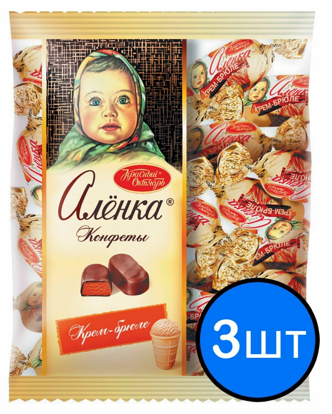 Конфеты Аленка крем-брюле (овал), Красный Октябрь, 250г х 3шт