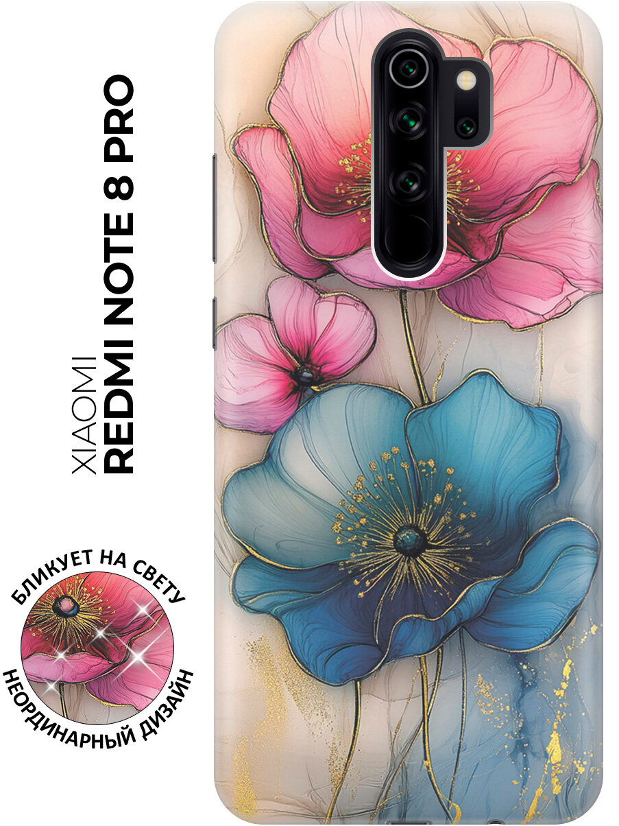 Силиконовый чехол на Xiaomi Redmi Note 8 Pro с принтом "Голубые и розовые ирисы"