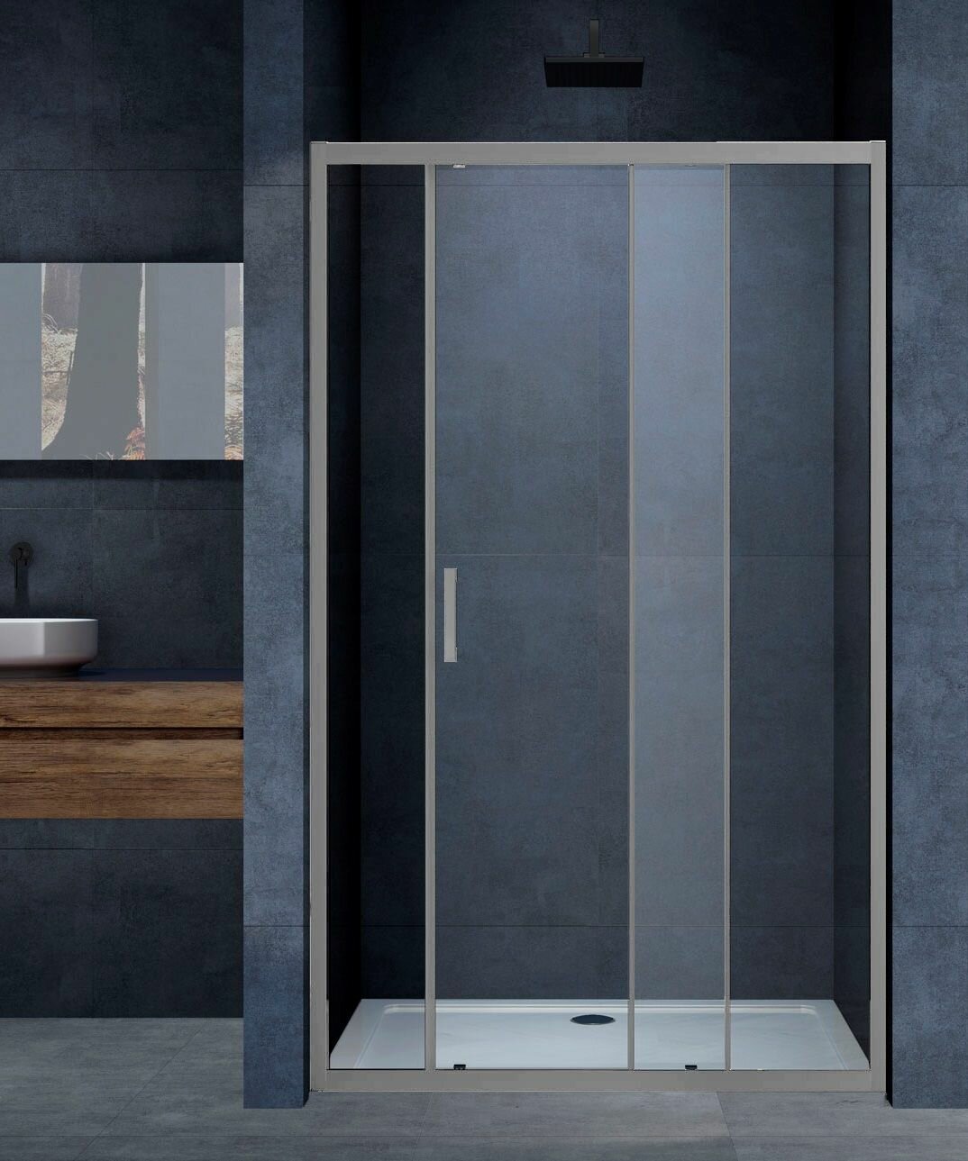 Душевая дверь Vincea Альфа (Alpha) VDS-3AL120CLGM, 1200, вороненая сталь, стекло прозрачное