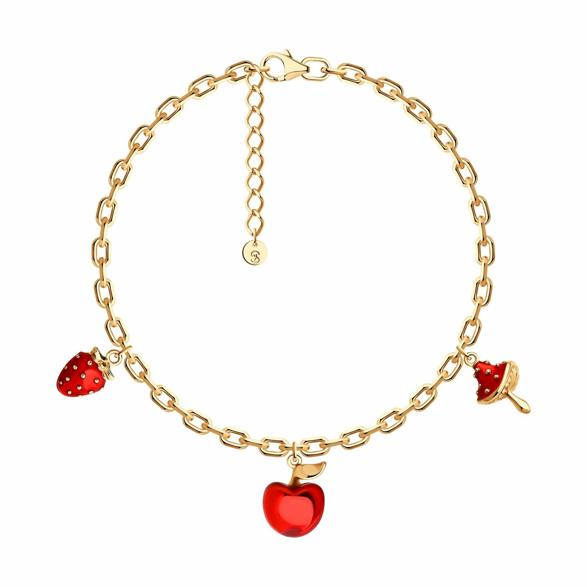 Браслет, серебро, 925 проба, золочение, эмаль