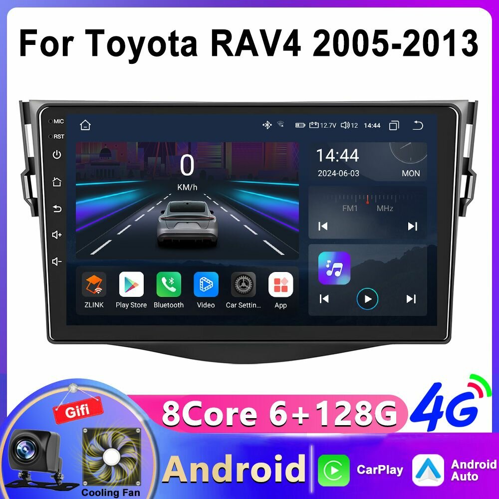 Штатная автомагнитола 6+128GB/ Toyota RAV4 3 XA30 F1/ Тойота Рав4 3 ХА30 магнитола Android 13 2din головное устройство мультимедиа