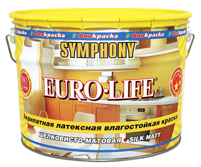 Краска Интерьерная Финкраска Symphony Euro-Life 1л Латексная, Шелковисто-Матовая, Белая, Влагостойкая / Симфония Евро Лайф.