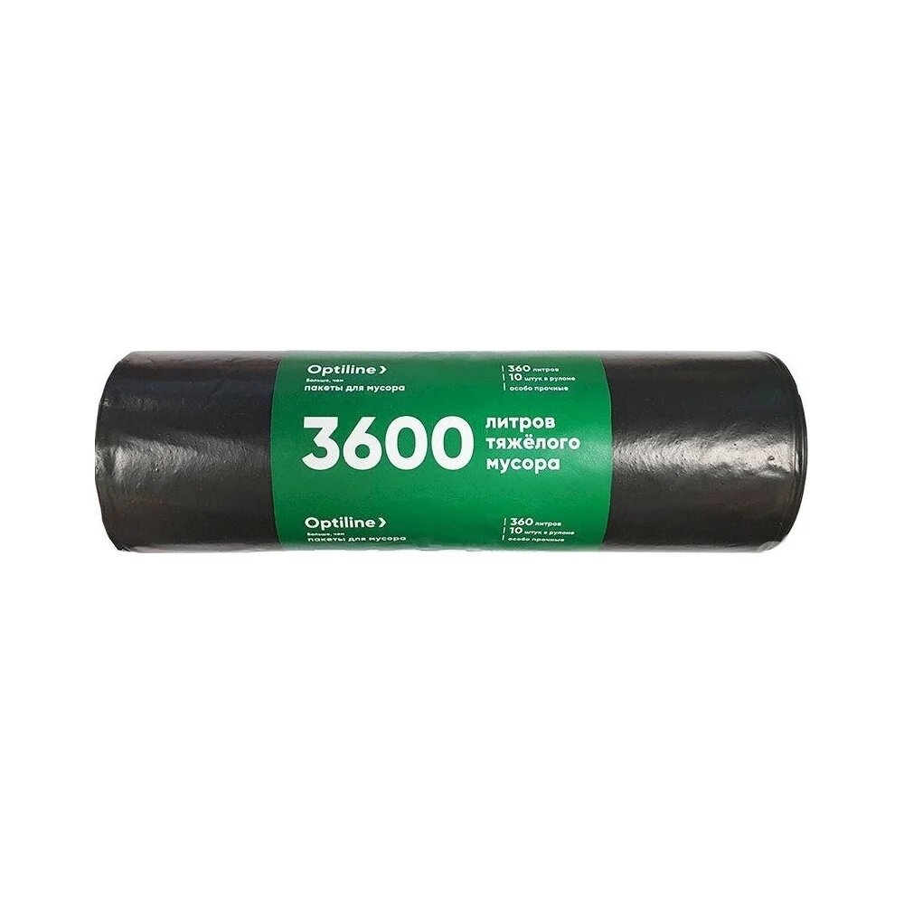 Пакеты для мусора ПВД 110x140 см, 60 мкм, 360 л, черные, в рулоне 10 шт. Премиум Optiline 23-0311