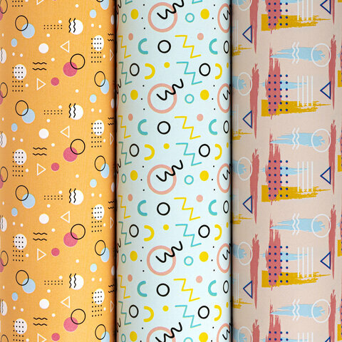 Бумага упаковочная мелованная набор 3 шт, "Memphis", 70х100 см, 3 дизайна, золотая сказка, 592067