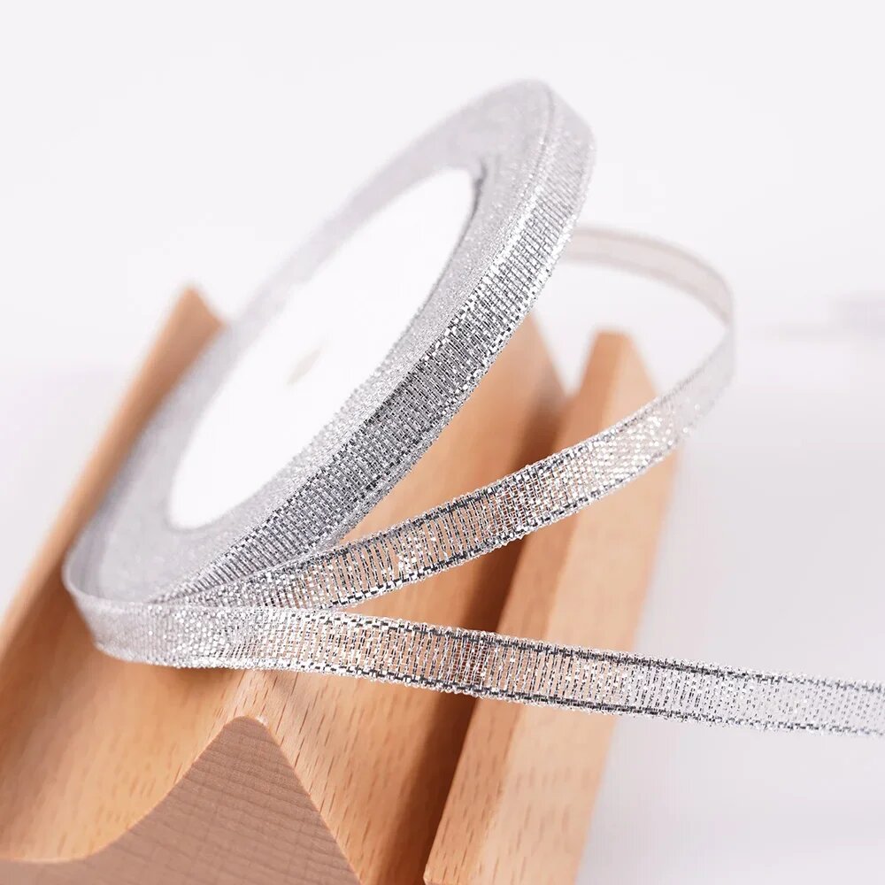 Лента Мerylover 22 м, 6 мм, серебристая/золотистая, блестящая silver