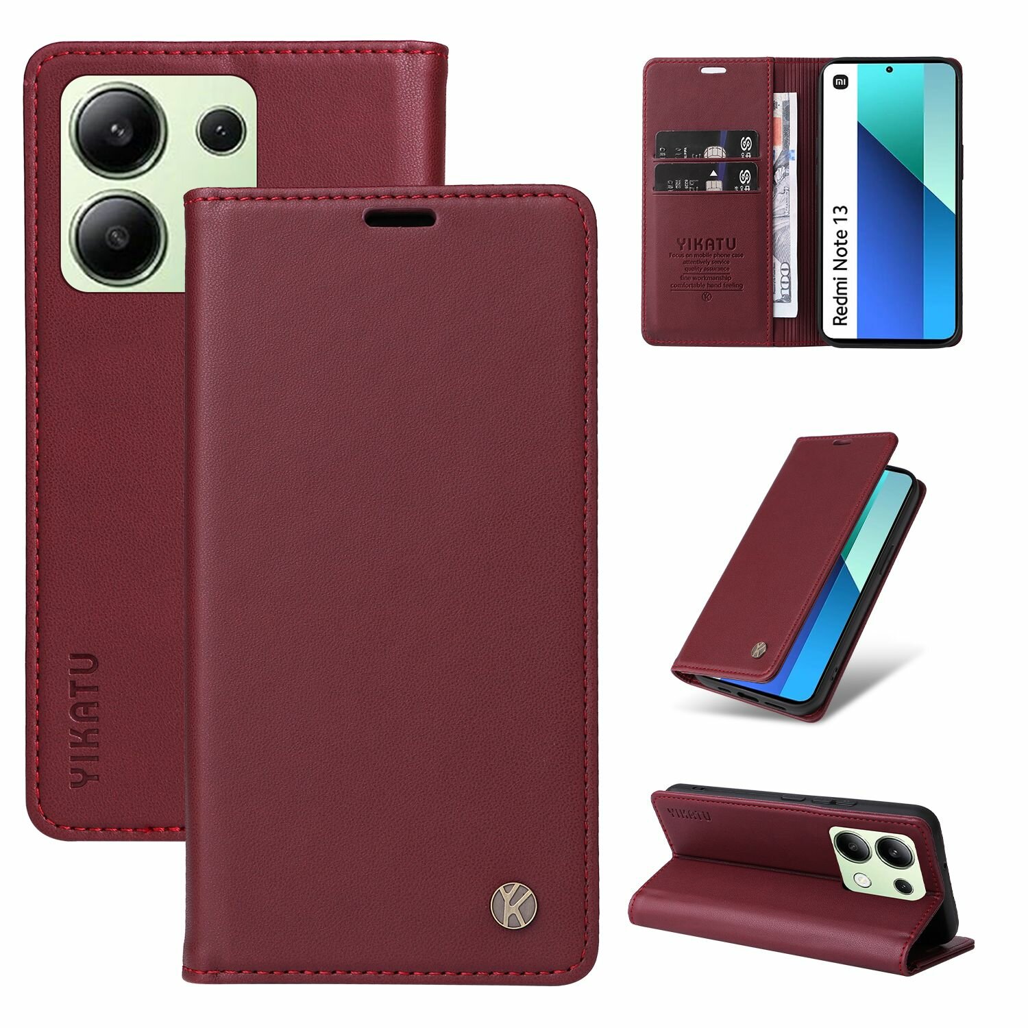 Кожаный флип-чехол для Xiaomi Redmi Note 13 4G (Редми Ноут 13 4Г) с магнитом, отделением для карт и отделением для бумажника