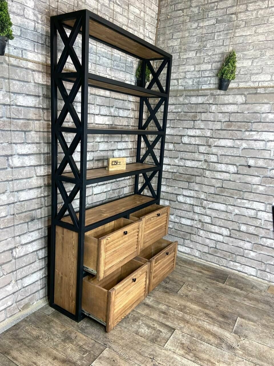 Стеллаж "EasyLOFT" в стиле лофт с ящиками, для дома и офиса, 100х40х200 см.