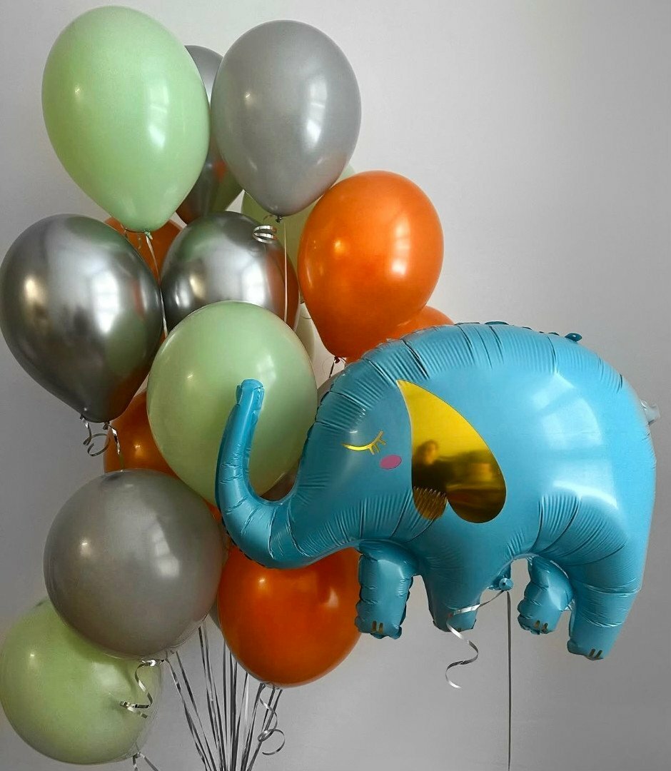 Набор воздушных шаров с гелием «Весёлый слон и яркий букет»