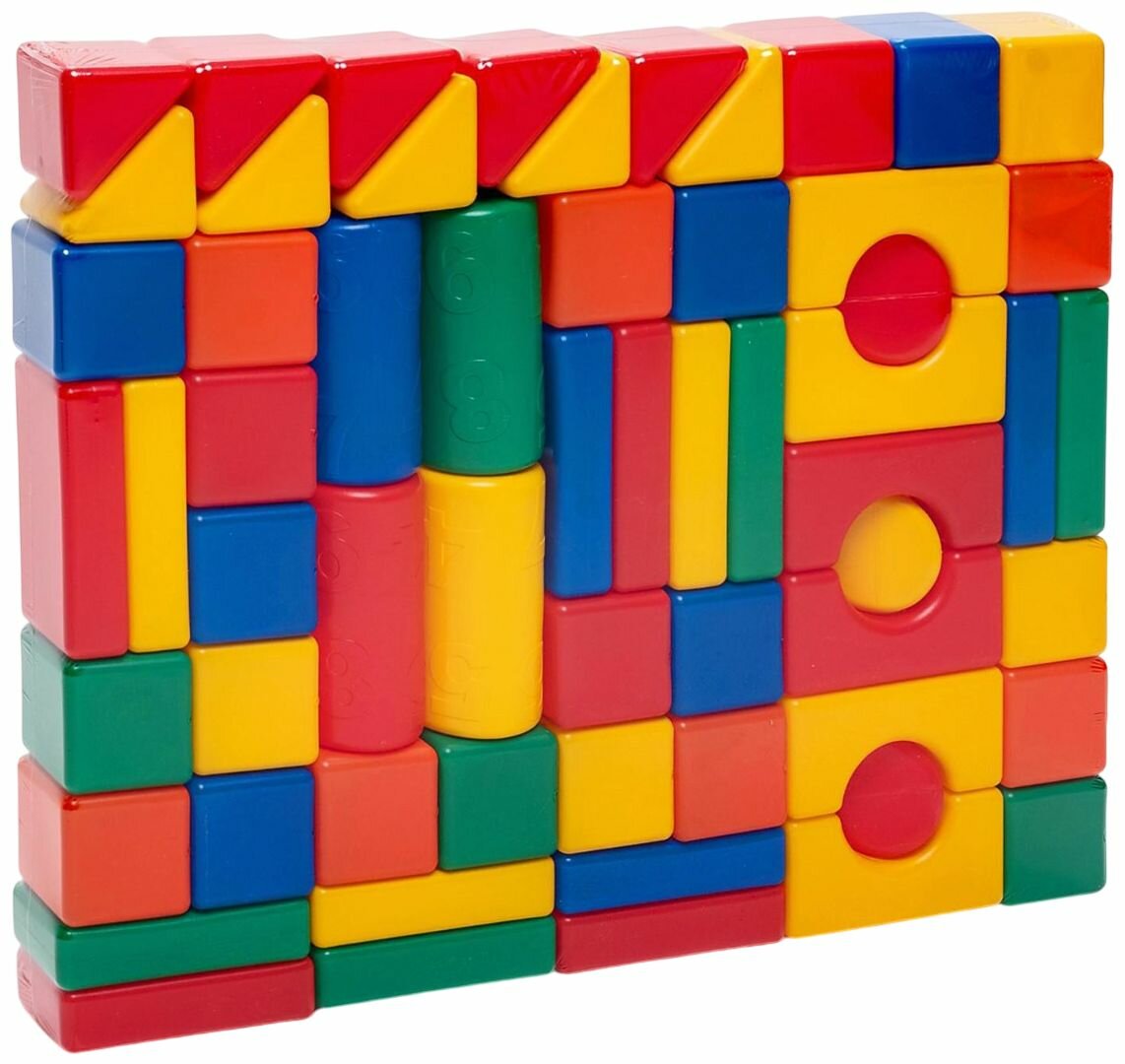 Кубики детские пластиковые, набор цветных кубиков, конструктор для малышей, обучающая игра-головоломка, учим цвета и геометрические фигуры, 6 х 6 см, 60 элементов