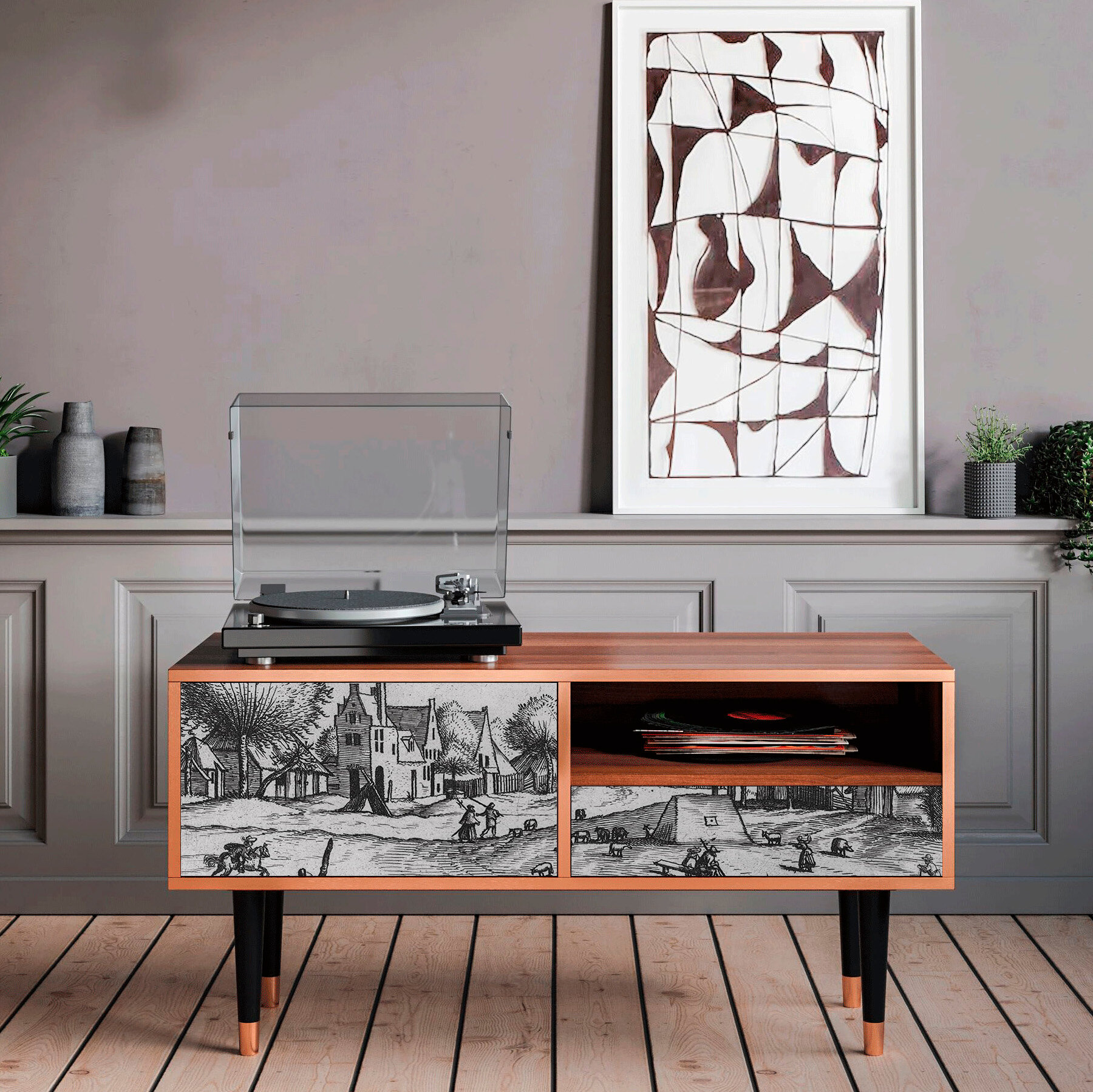 ТВ-Тумба - STORYZ - T3 Country Village With Sheep by Pieter Breugel, Размер - 115 x 59 x 48 см, Цвет корпуса - , Орех