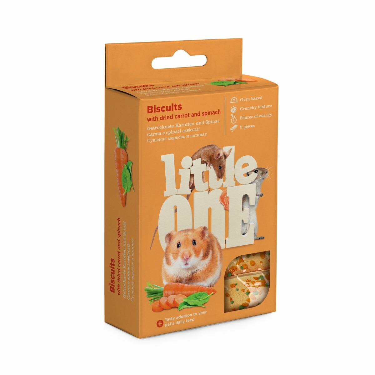 Little One Бисквиты для хомяков, крыс, мышей и песчанок с морковью и шпинатом, 35г 0.035 кг