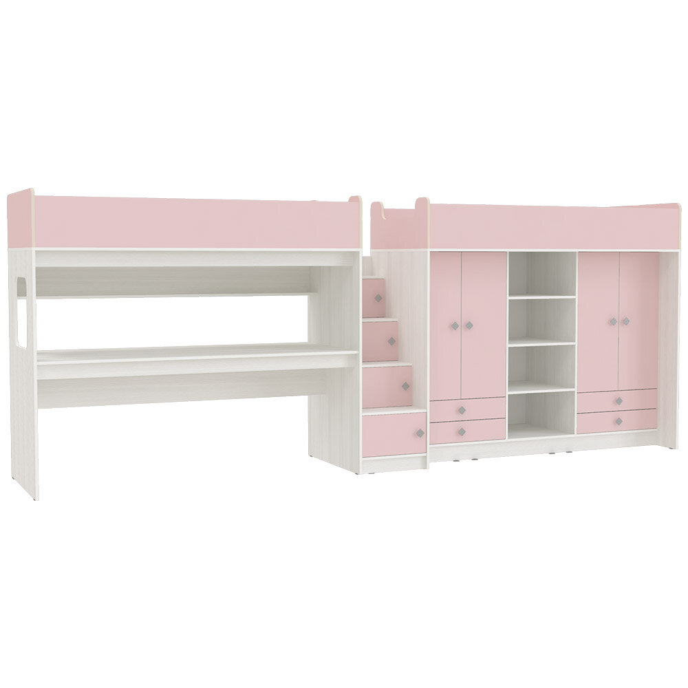 Двухъярусная кровать Л-CE606-604 80х190 Белое Дерево Розовый
