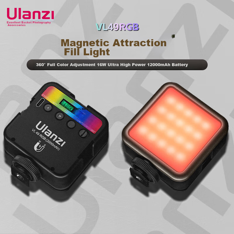 Ulanzi VL49 RGB Magnetic Full-Color Fill Light, Portable LED Pocket Dual-Color Temperature, Live Streaming Photography Light, Mirrorless Camera Flash, Mobile Phone Indoor Portrait Light, Constant Light