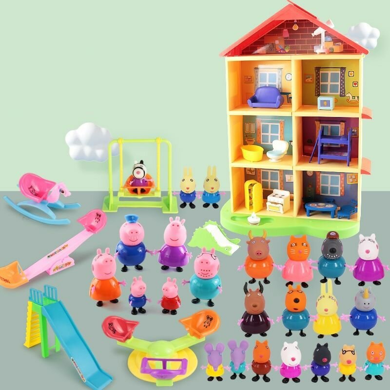 Свинка Пеппа Peppa Pig Детские игрушки Peppa Pig Simulation House 6 Character Gift Set