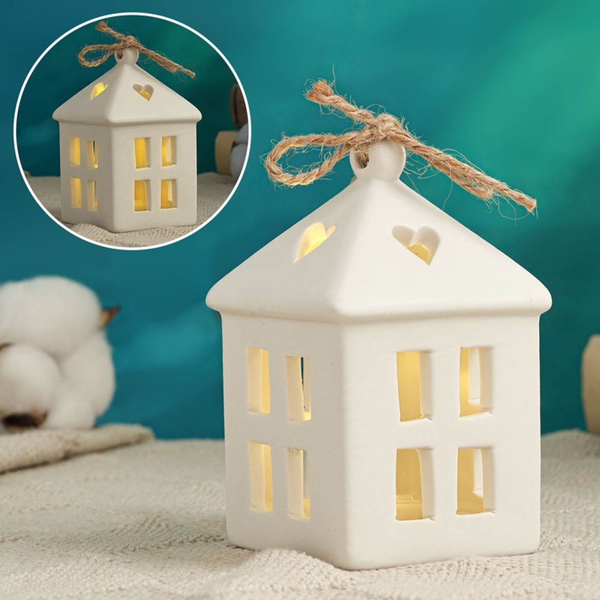 Фигура с подсветкой Take It Easy "Домик с сердечками", керамика, 7x7x10 см