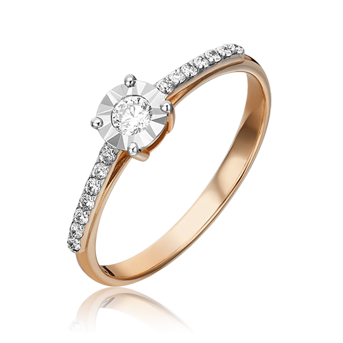 Кольцо, комбинированное золото, 585 проба, бриллиант