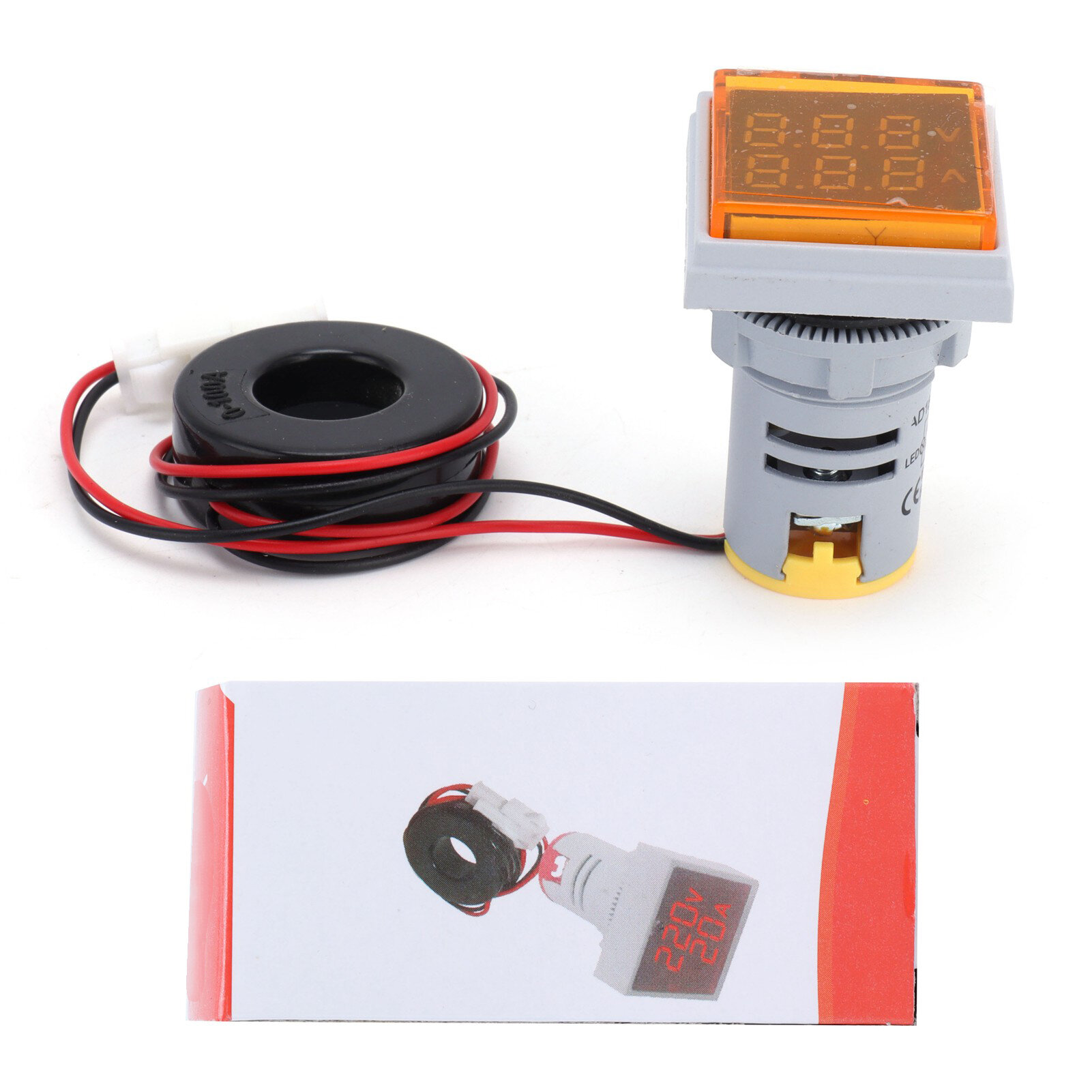 Универсальный индикатор тока с двумя дисплеями, квадратный, лампа 60~500 В переменного тока, AD16‑22FVA, желтый