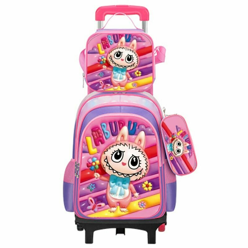 Рюкзак детский мультяшный надувной стиль блестящий кожаный школьный с троллей и плечными ремнями тройной комплект