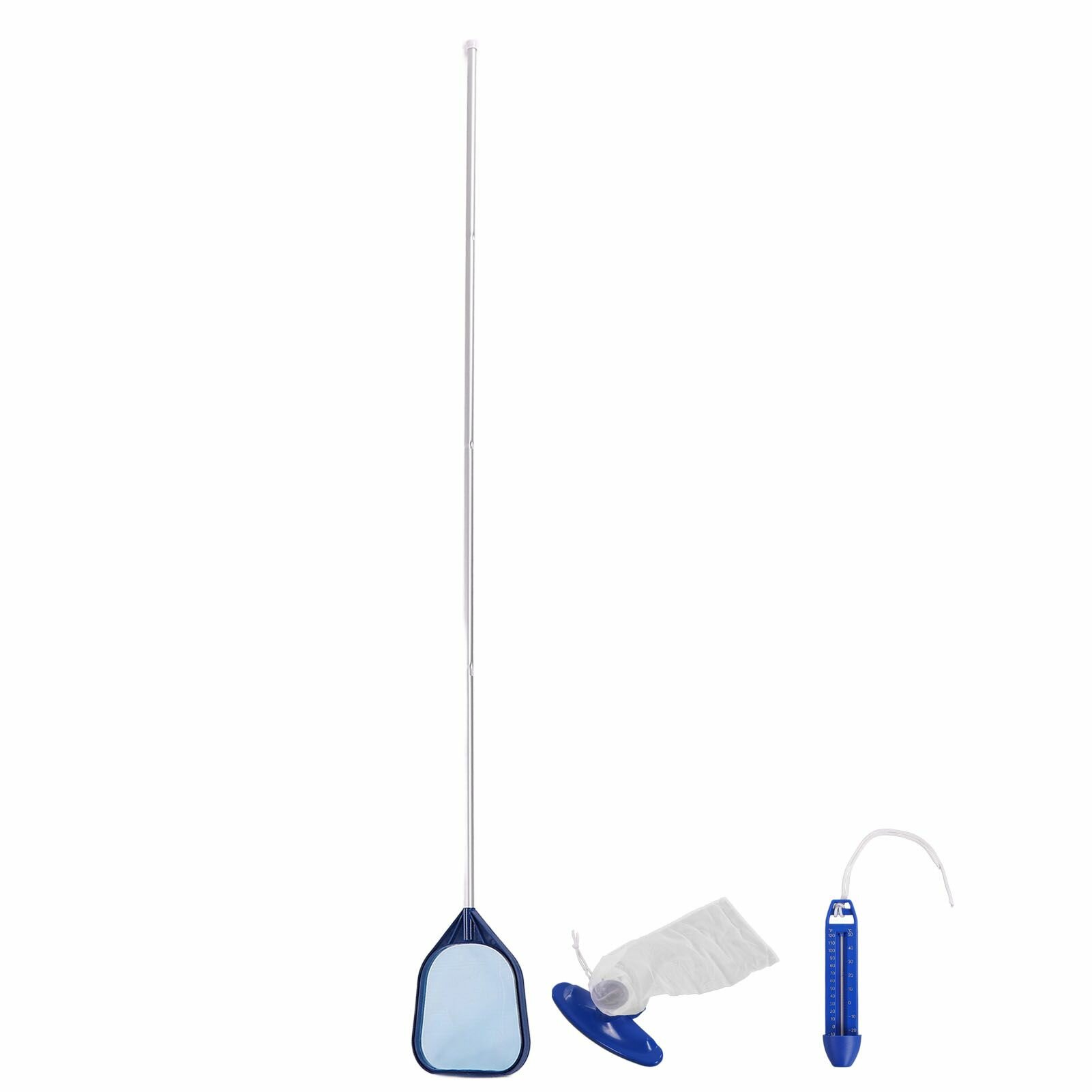 Набор для очистки бассейна: голова с вакуумом, сетка для сбора листьев, термометр, 4 секции алюминиевой палки