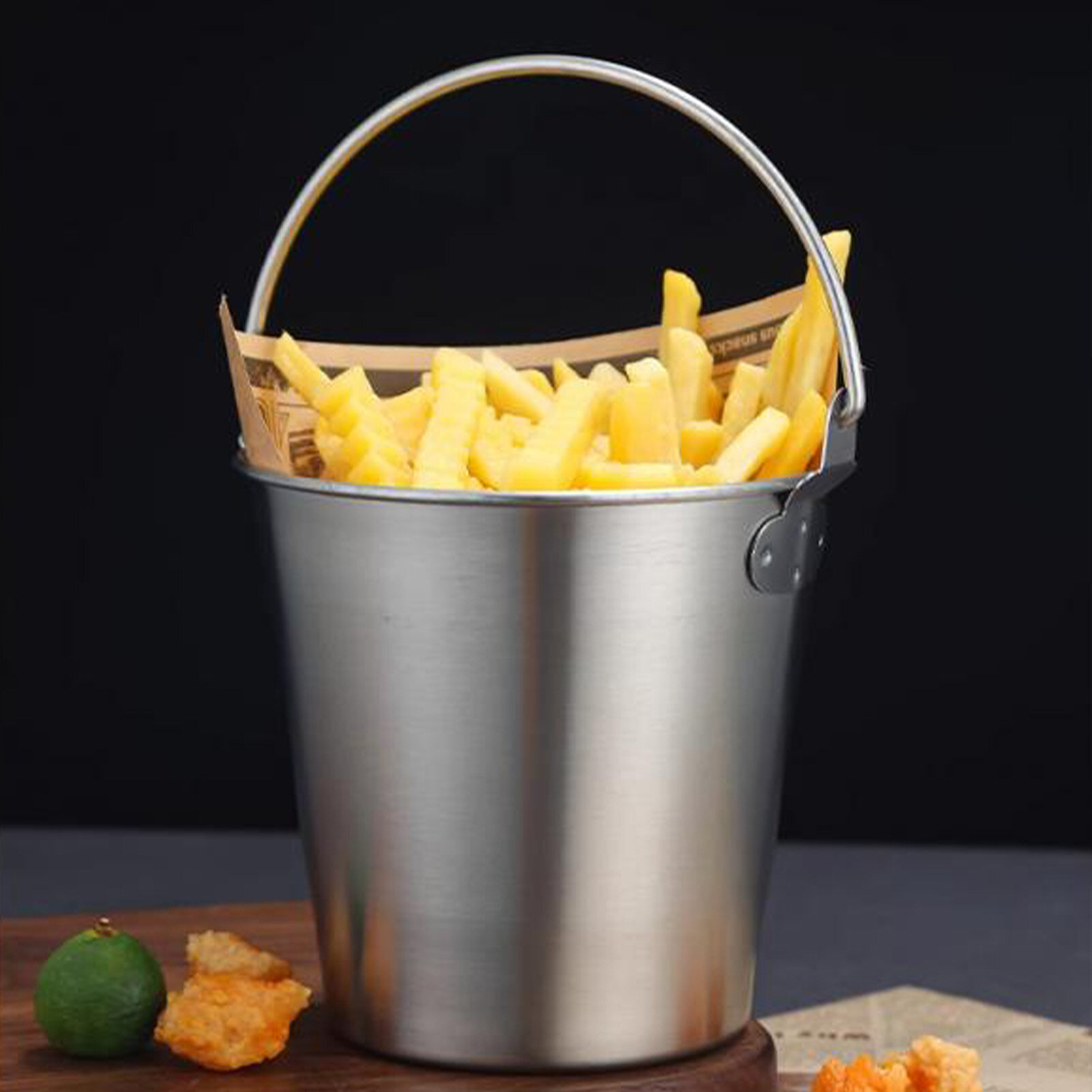 Мини-ведра из нержавеющей стали, маленькое ведро для льда с ручкой для напитков, вина, картофеля фри, куриные крылышки, домашние бары, вечеринки, серебро