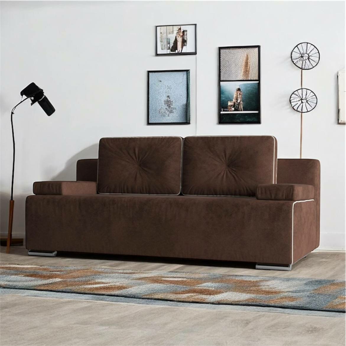 Диван-кровать Frog, Независимый пружинный блок, Антивандальная ткань, Для Дома, Механизм еврокнижка, Коричневый цвет