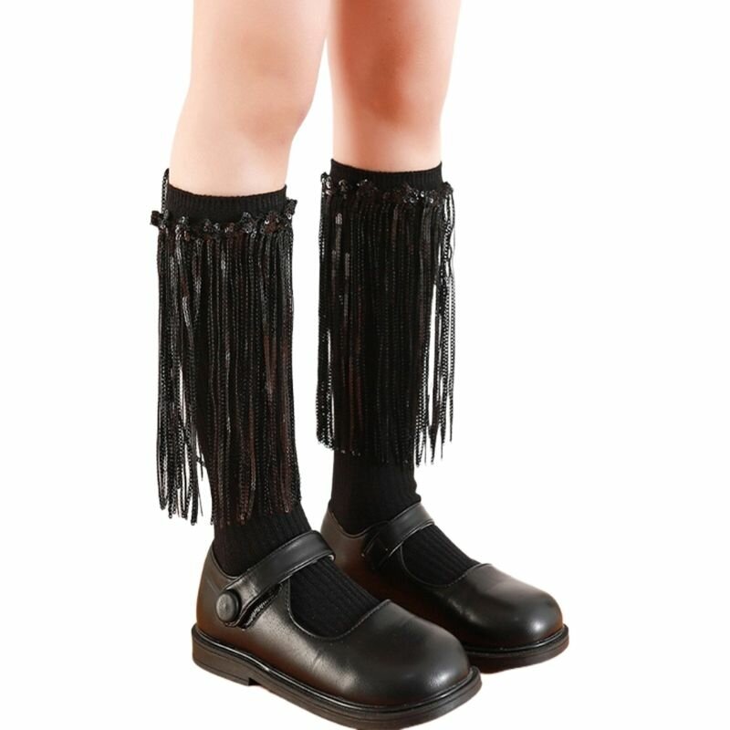 Детские чулки с кисточками Lolita-Черная кисточка на черном фоне