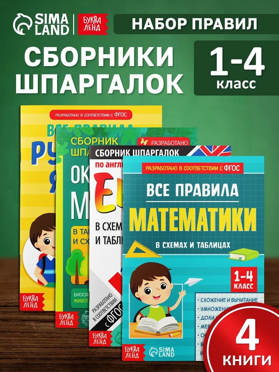 Набор буква-ленд «Сборники шпаргалок для начальной школы», 4 книги, 7+