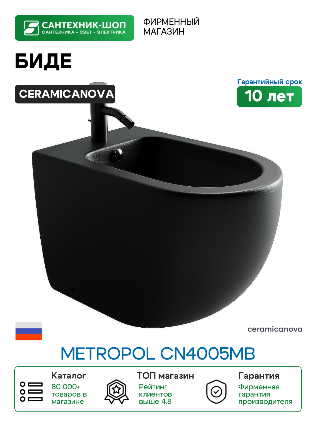 Биде Ceramicanova Metropol CN4005MB Черное матовое