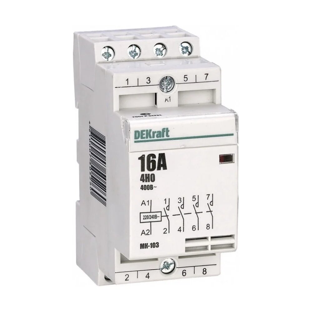 Контактор модульный DEKraft МК-103 4НО, 16 А, 230 В 18053DEK, дистанционного управления небольшими