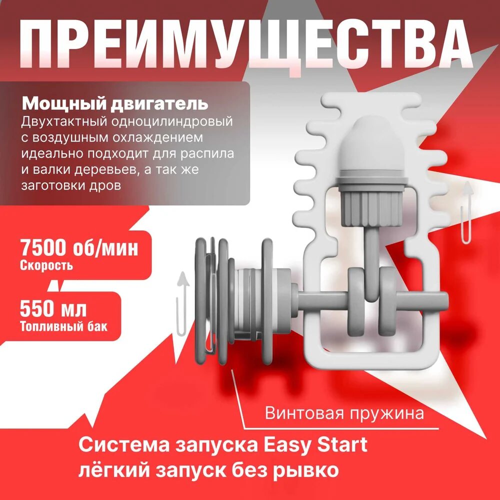 Бензопила DGM GS-232 550 мл с виброзащитой, двухтактным двигателем, быстрой заменой цепи, удобной рукояткой — фото 1