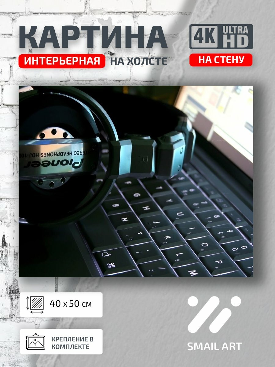 Картина на холсте интерьерная 40 на 50 на стену Наушниками Ploneer для спальни атмосфера