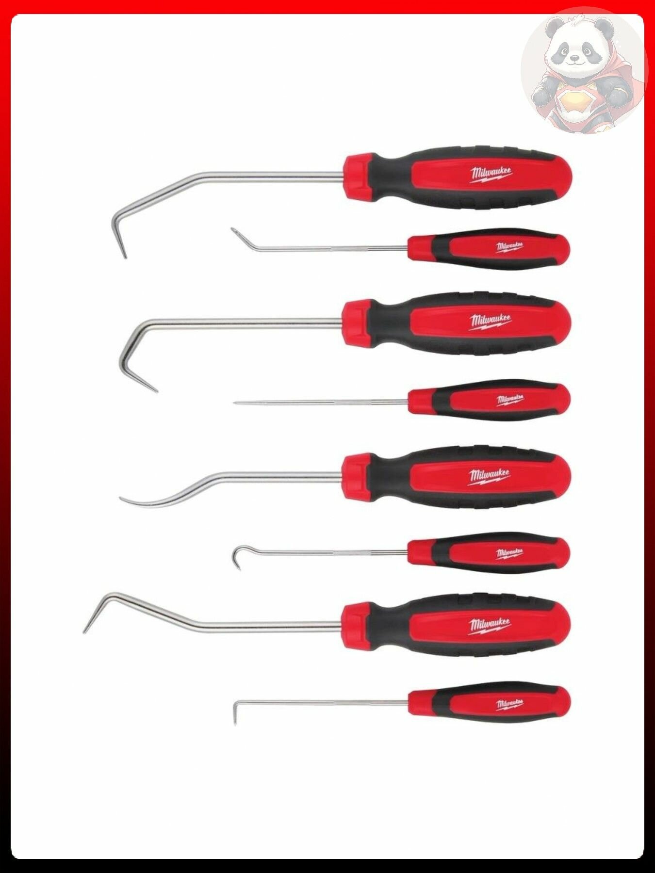 Milwaukee Набор крючков для демонтажа сальников 8 шт. (Для Шлангов и Мини) с Цельнометаллическим Сердечником для Авторемонта и Механики