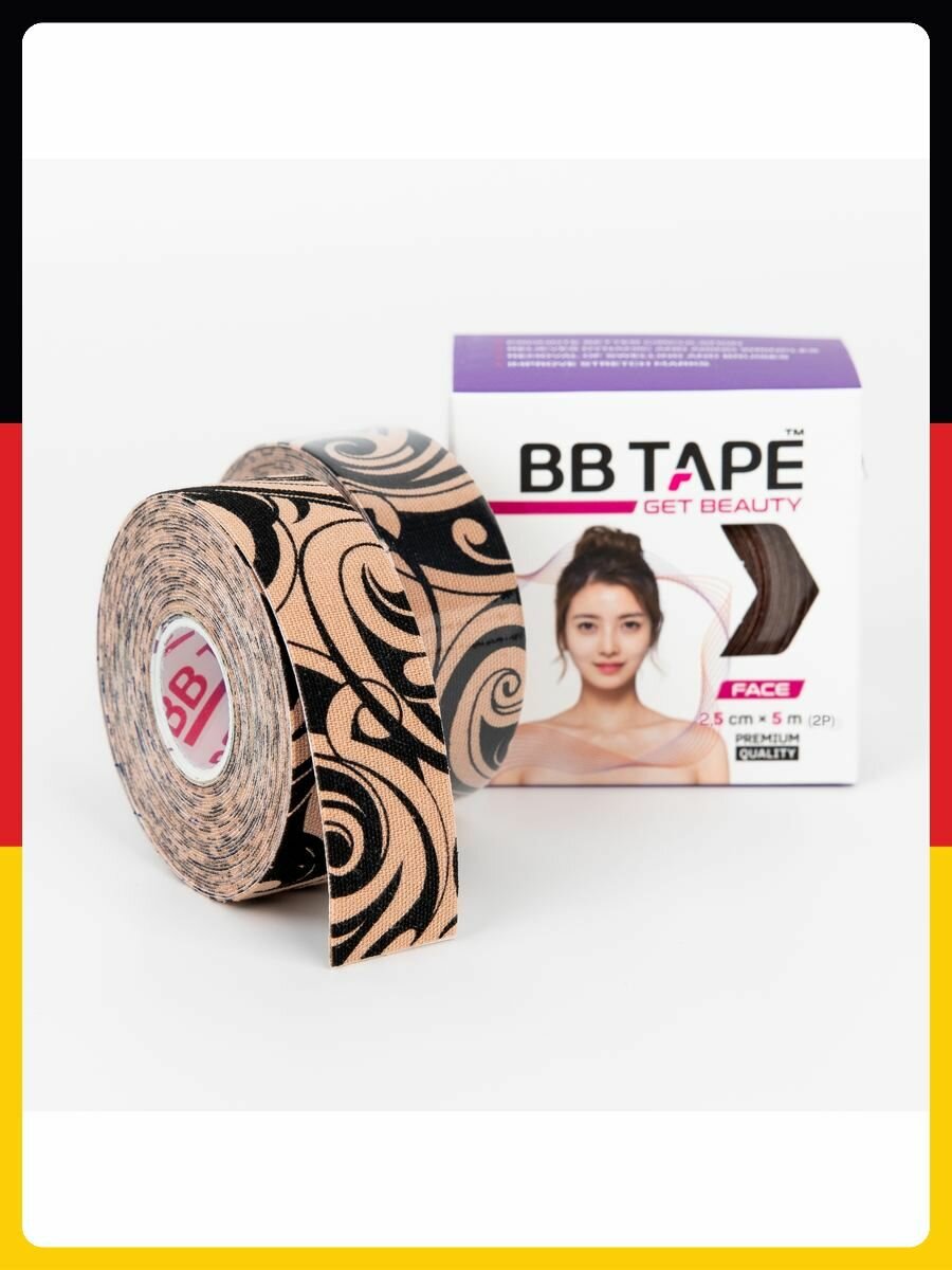 Кинезиотейп BBTape 2,5cm Face Tattoo Beige 2 Stk.