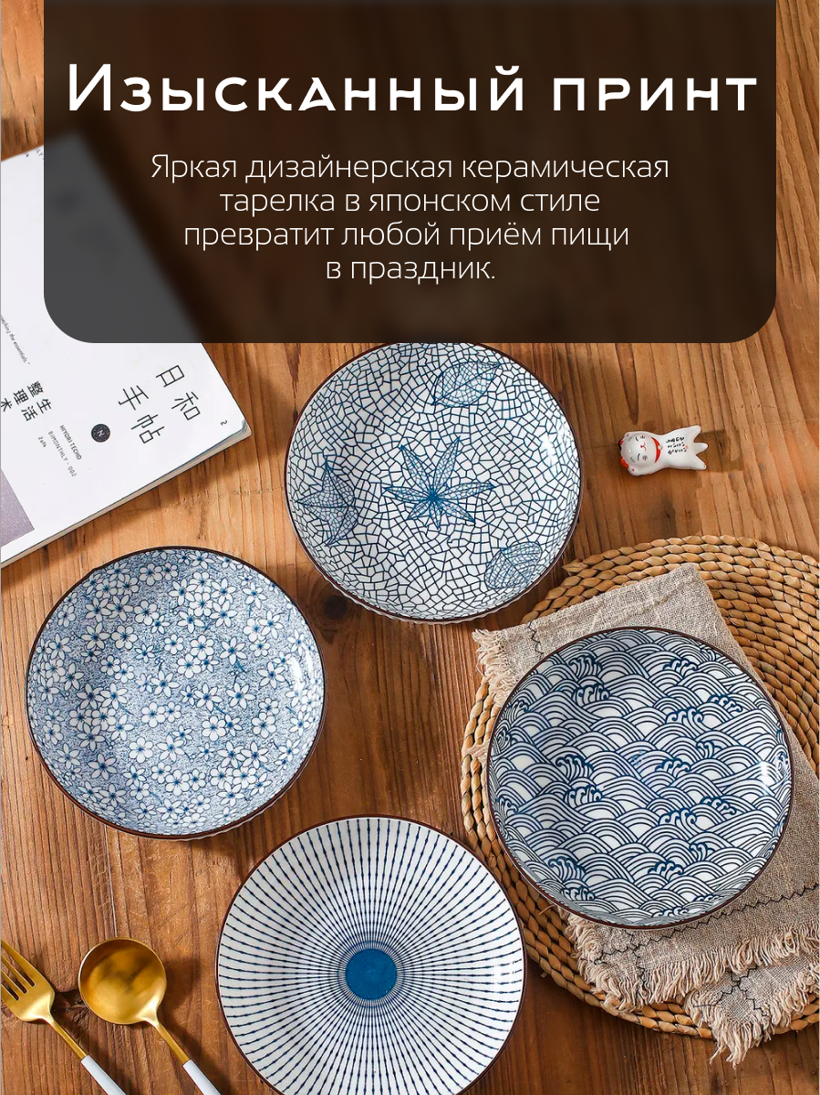 Набор обеденных тарелок Homium, Japanese Collection, 4шт, цвет голубой, D18см
