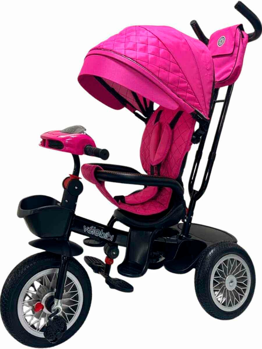 Велосипед трёхколёсный галактика (резиновые колеса 12"/10", свет, музыка, bluetooth, usb) розовый (арт. ВЛ-2650)