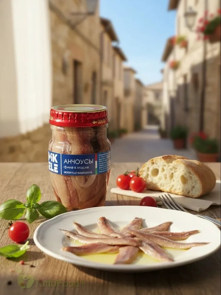 Филе анчоусов Mikele, натуральное, в масле, стеклянная банка, 80г