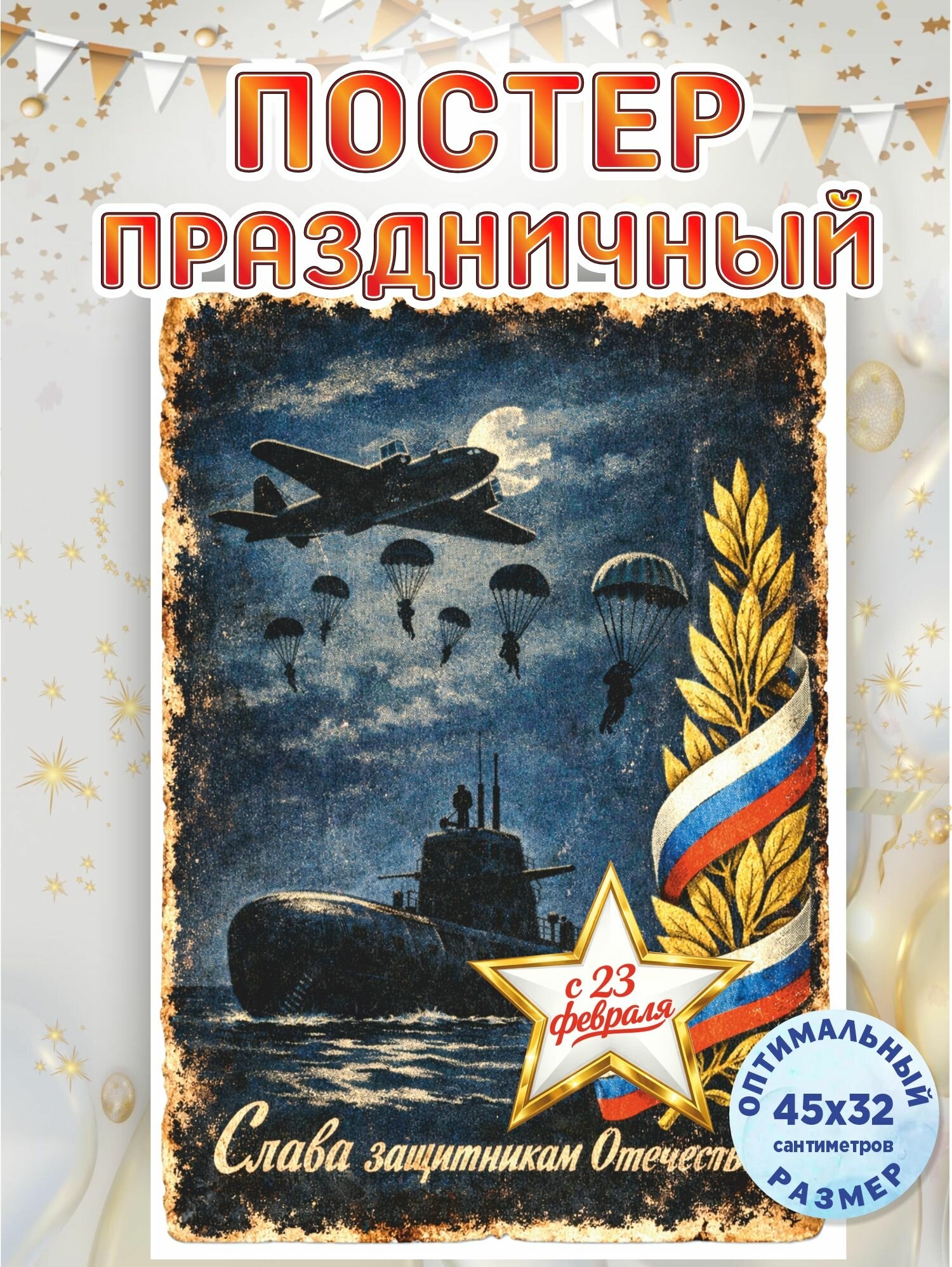 Плакат 23 февраля, День защитника, 32х45см