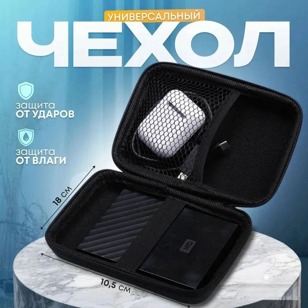 Чехол водонепроницаемый для Power Bank, органайзер для внешнего аккумулятора повербанка, жесткого диска, зарядки и проводов