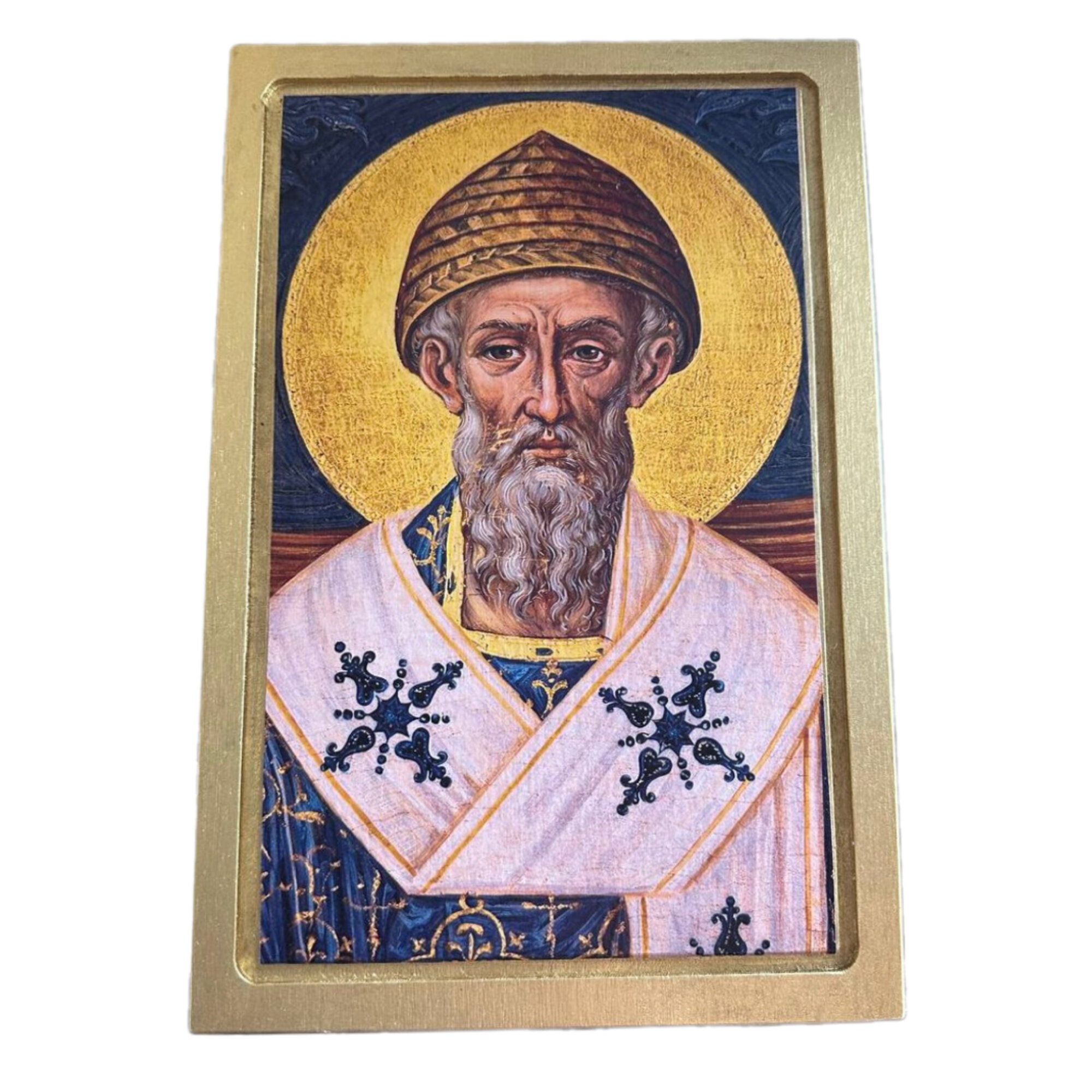 Икона Спиридон Тримифунтский, на деревянной доске, с золотой поталью