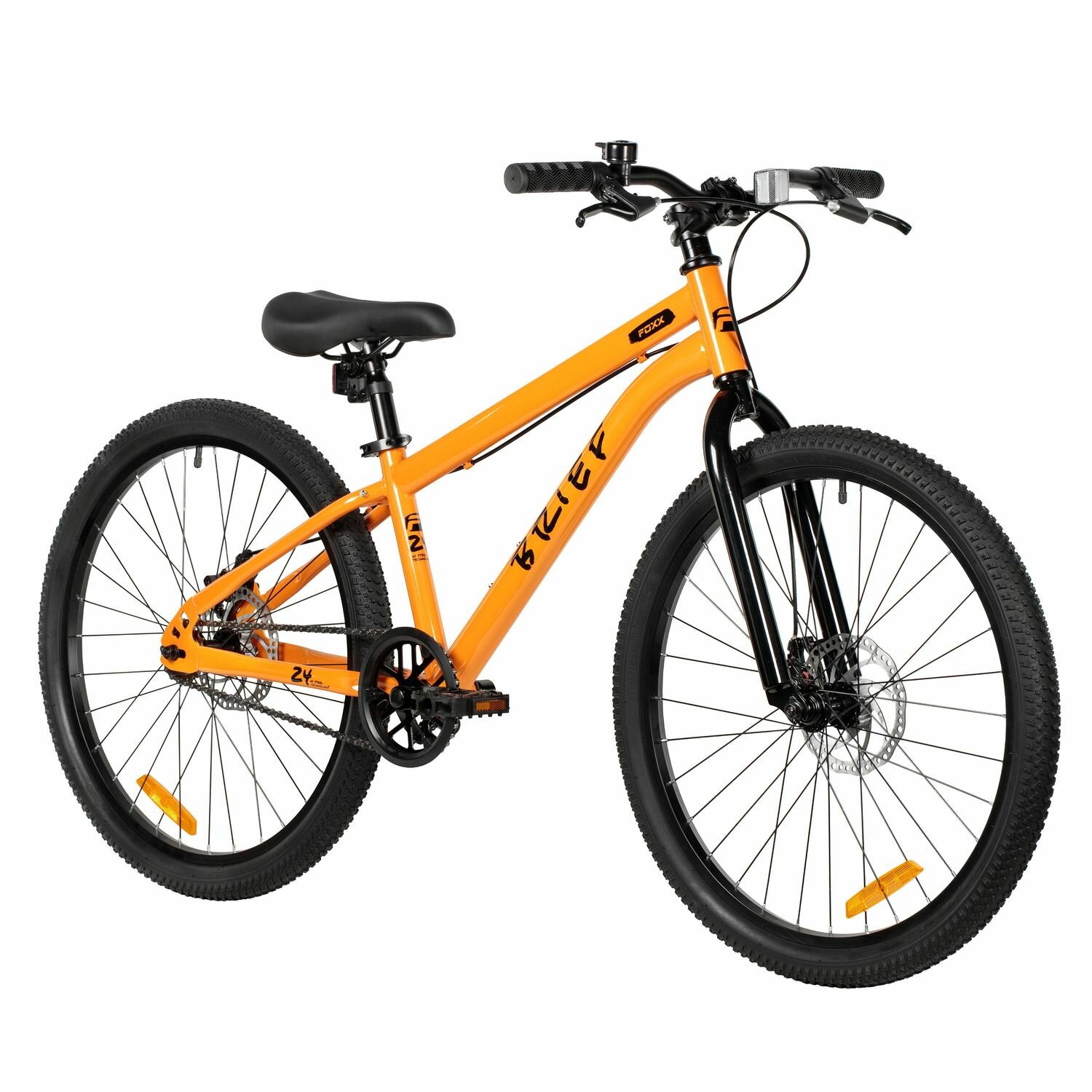 Велосипед FOXX 24" BRIEF оранжевый, стальная рама, жесткая вилка, 1 скорость, рулевая 1 1/8', дисковый тормоз SPARKLE