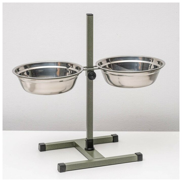 Пижон Подставка с мисками, 2×2.5 л, высота 60 см, разборная, зелёная