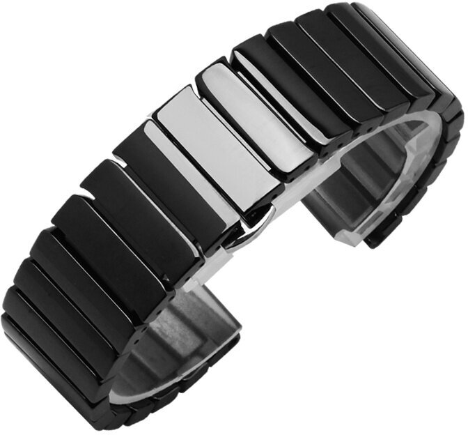 Сменный керамический ремешок MyPads для умных смарт-часов Huawei Watch GT (Classic / Sport) / Watch 2 Pro 22MM с металлическим замком-застежкой и дизайном в стиле Керамика (Черный)