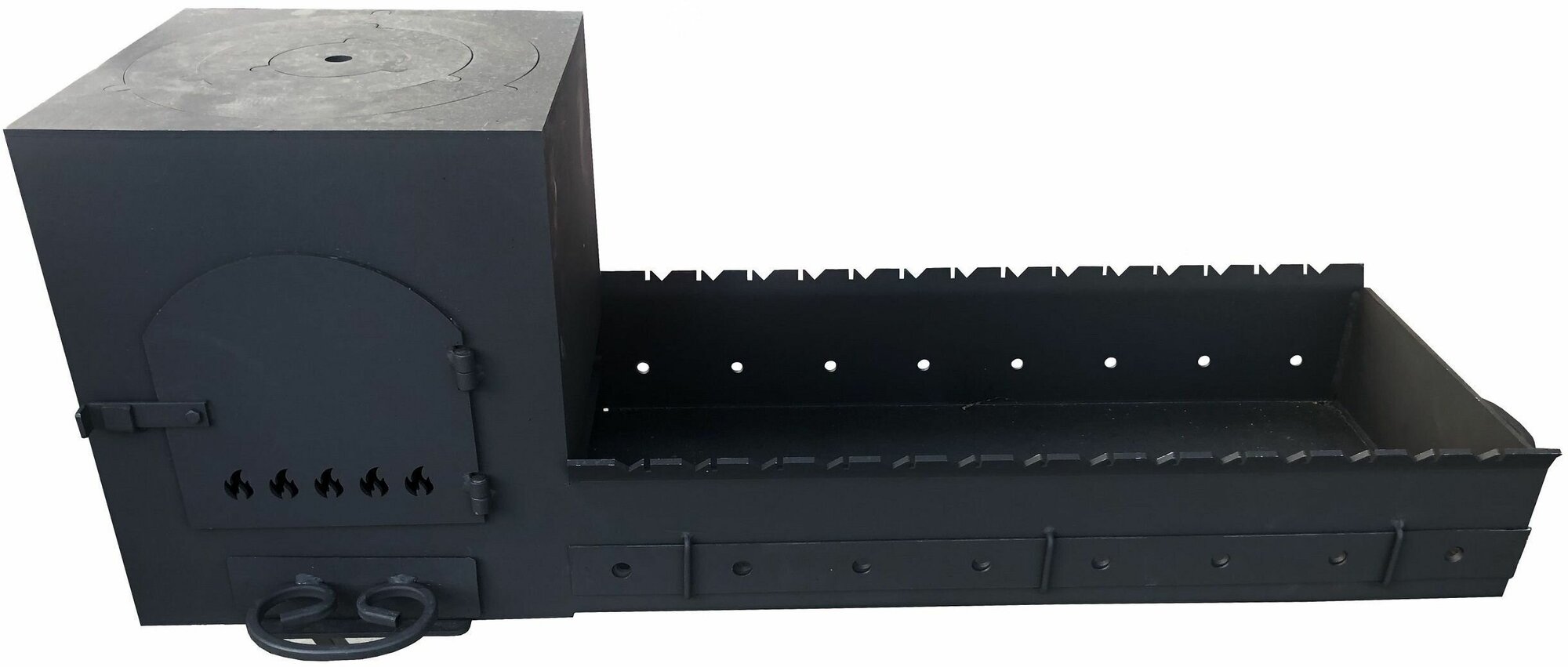 Чаша для мангала 5 мм, 1100 х 350 мм. Профи с топкой слева, дверцей и съемными кольцами 5 мм.