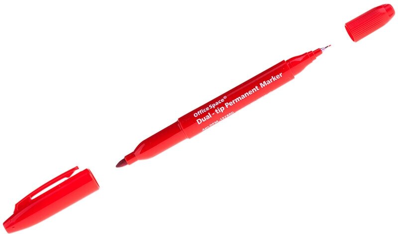 Маркер перманентный двухсторонний красный, пулевидный, 0,8-2,2 мм, 5 шт