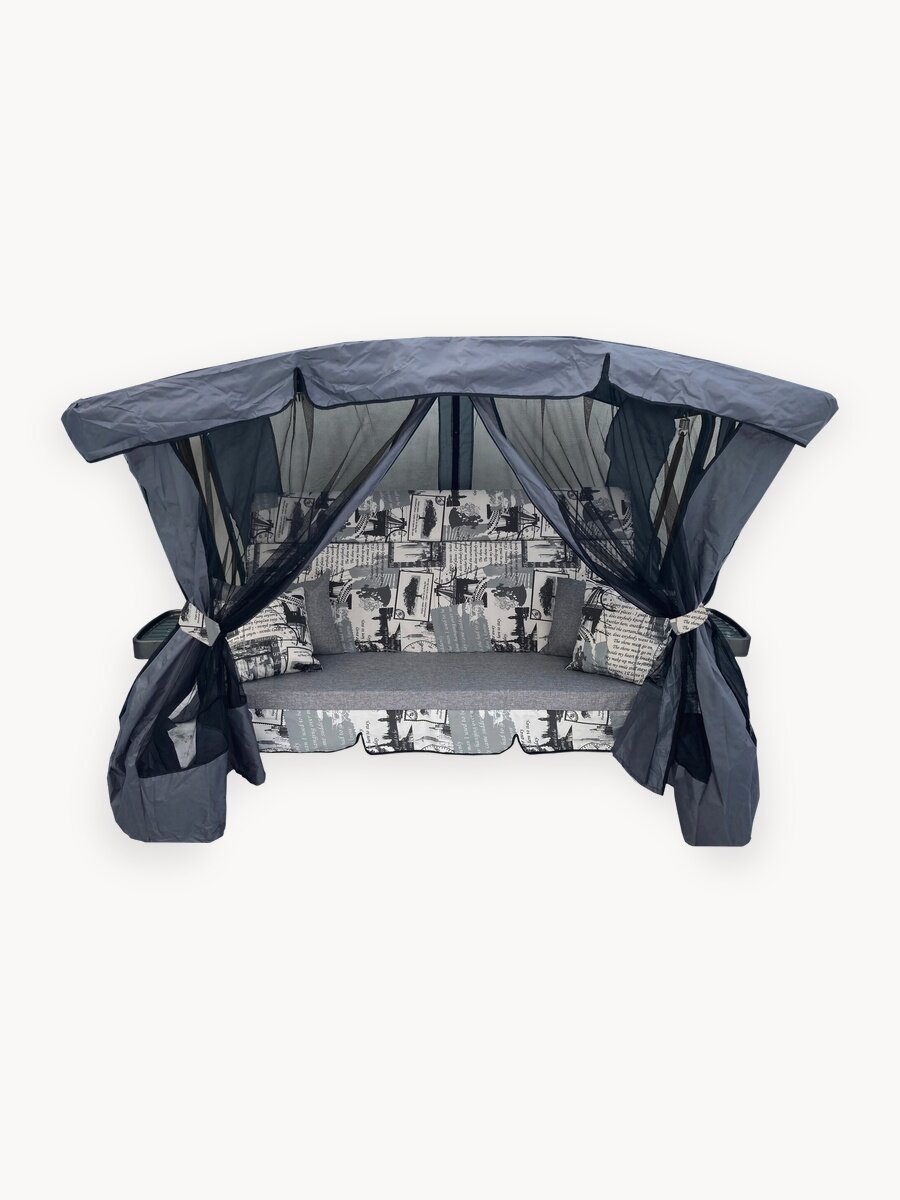 Садовые качели "Ранго Премиум Газета" мс4190, 3х местные, нагрузка до 350кг, с москитной сеткой, регулируемая спинка