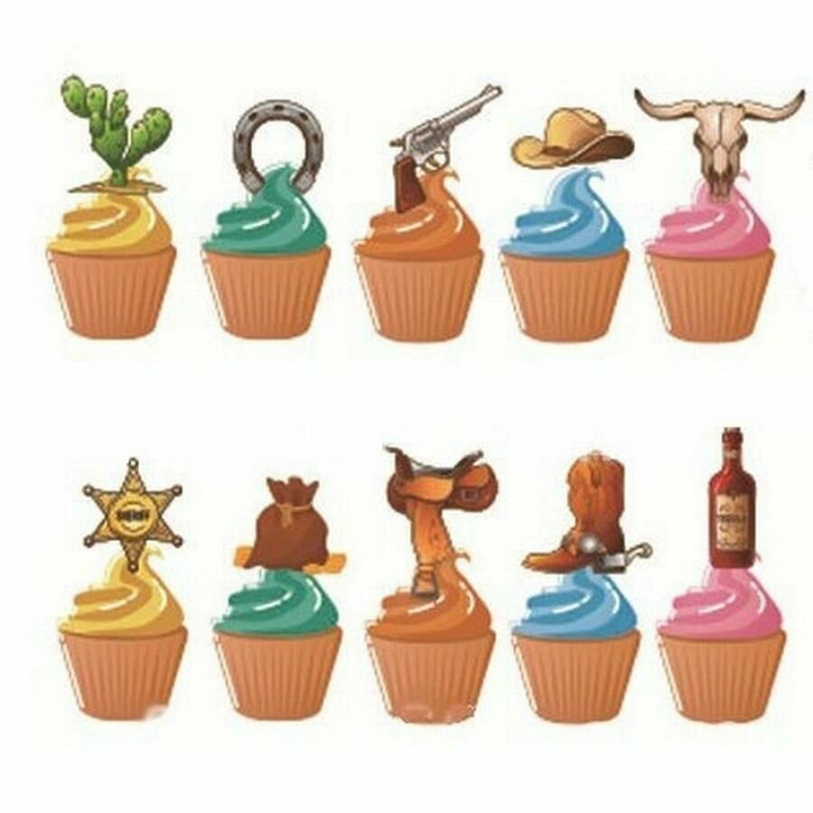 Топперы на торт Ковбойская вечеринка 10 шт