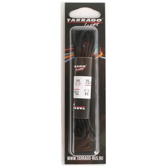 Шнурки Tarrago круглые, тонкие, Х/Б, цвет черный, 75см.